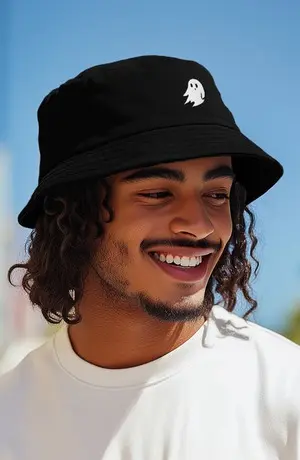 DALIX Embroidered Ghost Bucket Hat - Black