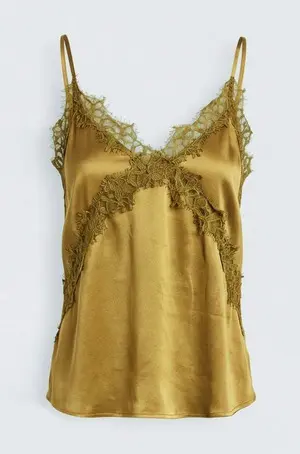 EXQUISE Lace Trim V-neck Camisole - Lime