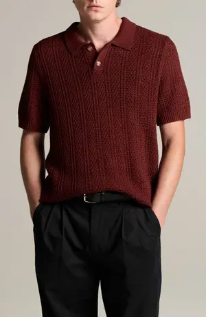 Vince Seed Stitch Polo Sweater - Deep Satin