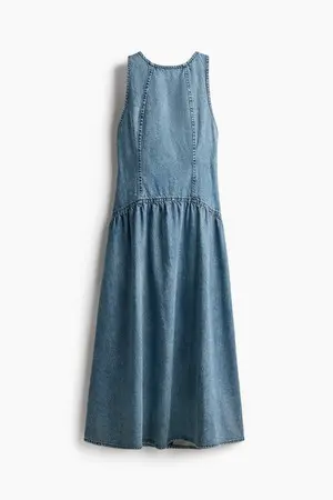 H&m Flared Skirt Denim Maxi Dress