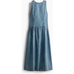H&m Flared Skirt Denim Maxi Dress - Denim Blue