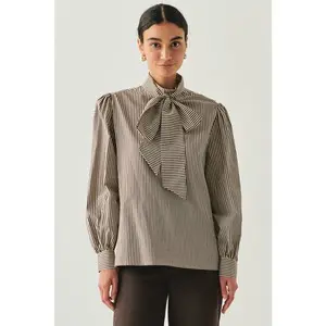 EXQUISE Indigo Cotton Blouse - Brown-bone
