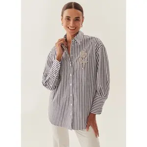 EXQUISE Daniela Poplin Shirt - Navy