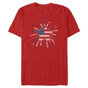 LOST GODS American Star Flag Fireworks Graphic T-shirt - Red