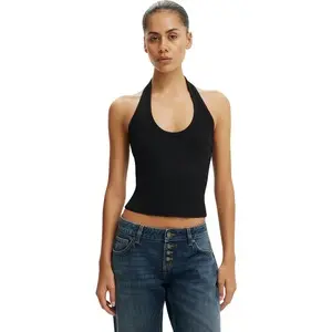 COTTON ON Rib Scoop Halter Black