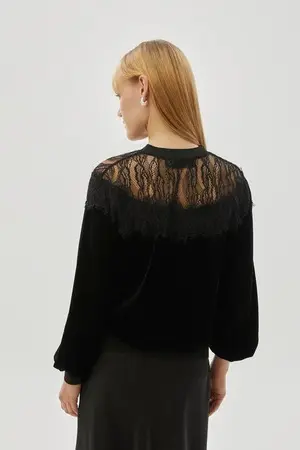 EXQUISE Blake Velvet And Tulle Blouse