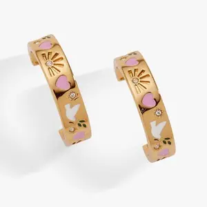 ALEX AND ANI Pray, Wait And Trust Hoop Earrings With Enamel And Crystal Accents - Gold