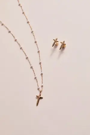 ALEX AND ANI Plated Cross Pendant Necklace With Pearls