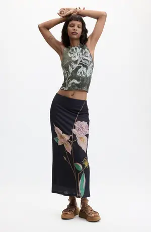 Desigual Floral Print Jersey Maxi Skirt