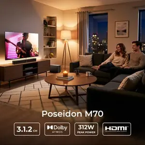 ULTIMEA Poseidon M70 3.1.2ch Dolby Atmos Sound Bar With Wireless Subwoofer, 312w, Hdmi Earc