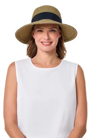 Coolibar Asymmetrical Sun Hat With Ribbon Detail - Coffee Multi