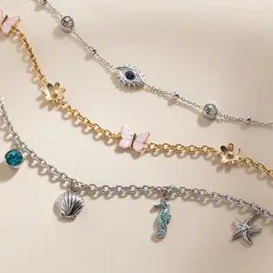 ALEX AND ANI Butterfly And Flower Anklet - Silver