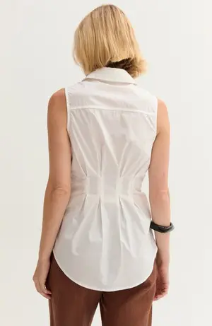 CRESCENT Pleated Sleeveless Poplin Top