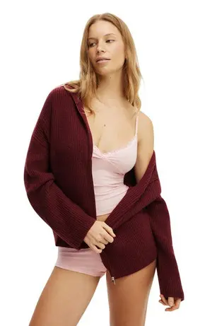 Cotton:on Oversized Zip Through Knit Hoodie - Gingerberry