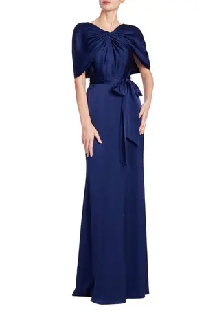 Badgley Mischka Drape Back Hammer Satin Gown