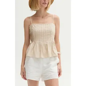 CRESCENT Pleated Sleeveless Linen Blend Top - Oatmeal