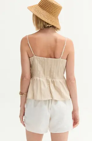 CRESCENT Pleated Sleeveless Linen Blend Top - Oatmeal