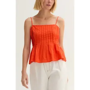 CRESCENT Sleeveless Pleated Linen Blend Top - Poppy