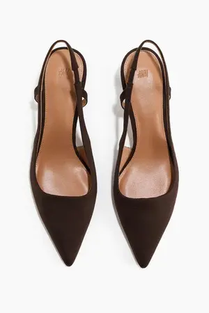 H&m Kitten-heeled Slingbacks - Dark Brown