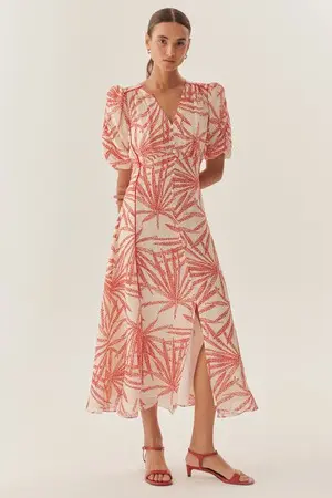 EXQUISE Adaline Midi Dress - Red-beige