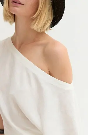 CRESCENT One Shoulder Linen Blend Top - White