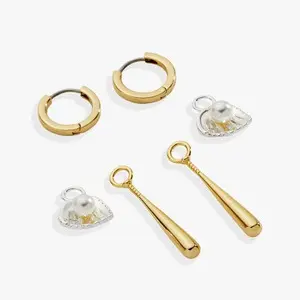 ALEX AND ANI Baseball Interchangeable Duo Charm Hoop Earrings