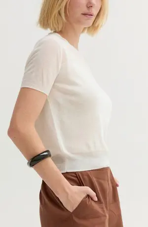 CRESCENT Short Sleeve Sheer Knit Top