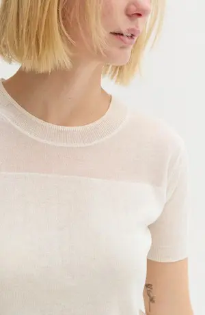 CRESCENT Short Sleeve Sheer Knit Top