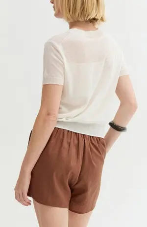 CRESCENT Short Sleeve Sheer Knit Top