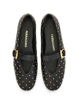 FERRAGAMO Quilted Leather Ballet Flats With Stud Detailing - Multicolor