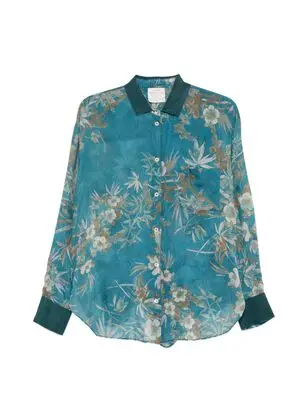 FORTE_FORTE Jade Green Floral Print Cotton And Silk Shirt - Multicolor