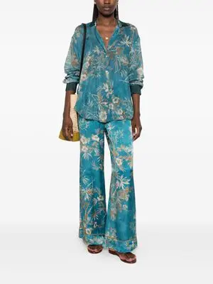 FORTE_FORTE Jade Green Floral Print Cotton And Silk Shirt - Multicolor