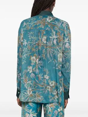 FORTE_FORTE Jade Green Floral Print Cotton And Silk Shirt - Multicolor