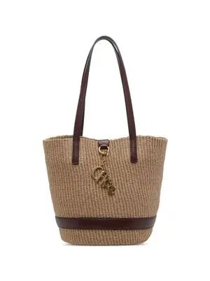 Chloé Chloe Raffia Basket Bag With Leather Trim And Logo Charm Multicolor