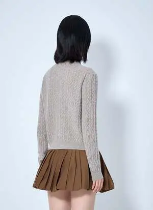 Miu Miu Cable Knit Cardigan With Denim Collar - Cream