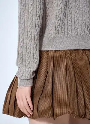 Miu Miu Cable Knit Cardigan With Denim Collar - Cream