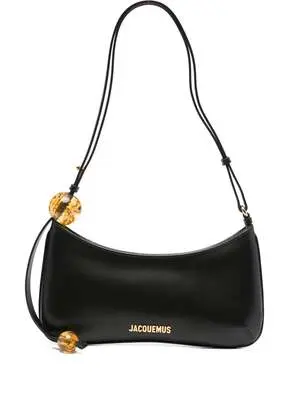 Jacquemus Le Bisou Perle Shoulder Bag In Croc-embossed Leather - Black