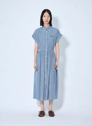 Miu Miu Vertical Stripe Poplin Midi Dress - Blue
