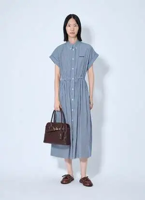 Miu Miu Vertical Stripe Poplin Midi Dress