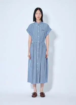 Miu Miu Vertical Stripe Cotton Poplin Button-down Midi Dress - Blue