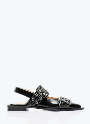 GANNI Feminine Buckle Ballerina Flats - Black