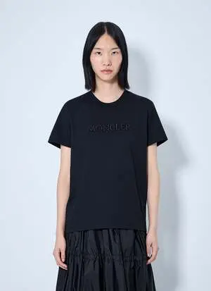 Moncler Logo Embroidered Cotton T-shirt - Black