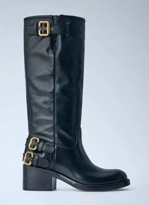 Chloé Dakota Knee-high Leather Boots With Buckle Detailing - Black
