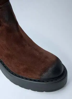 Miu Miu Suede Round-toe Boots With Contrast Rubber Sole - Brown