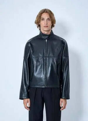 Bottega Veneta Intrecciato Leather Blouson Jacket - Black