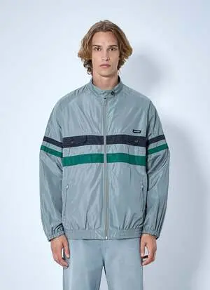 Miu Miu Technical Silk Blouson Jacket With Striped Chest Panel - Blue