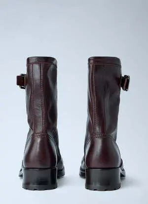 Prada Leather Mid-calf Boots With Buckle Detail - Brown