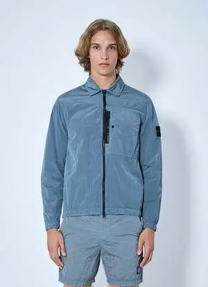 Stone Island Zip-up Jacket With Chest Pocket And Logo Patch - Blue