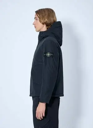 Stone Island Hooded Jacket With Patch Detail - Blue