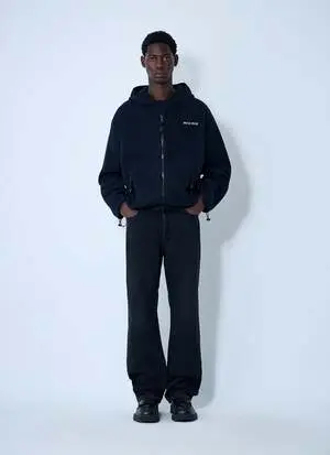 Miu Miu Hooded Cotton Fleece Sweatshirt With Logo Motif
